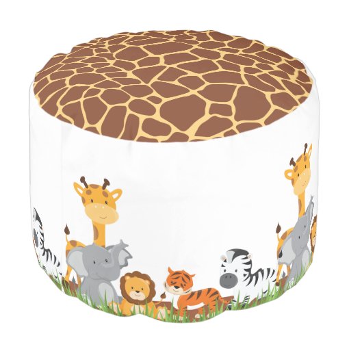 Cute Jungle Baby Animals Round Pouf | Zazzle