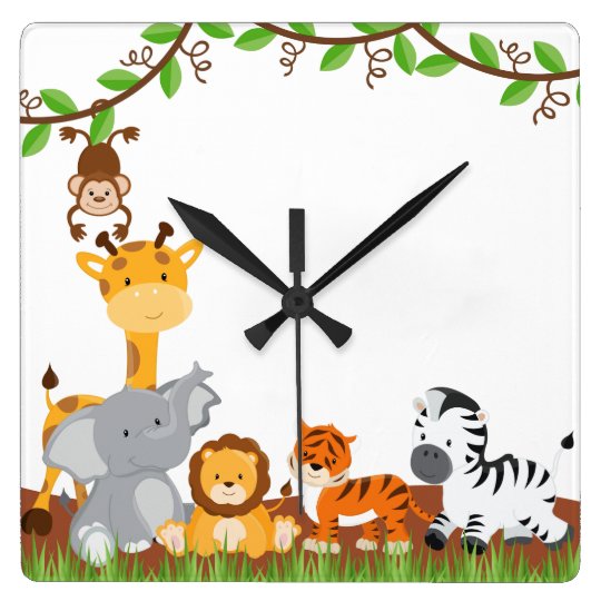 Cute Jungle Baby Animals Wall Clocks | Zazzle.com