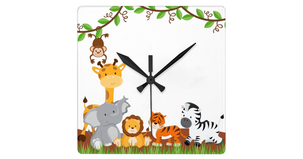 Cute Jungle Baby Animals Wall Clocks | Zazzle.com