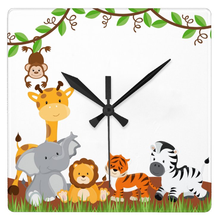 Cute Jungle Baby Animals Wall Clocks | Zazzle