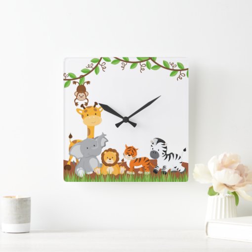 Cute Jungle Baby Animals Wall Clocks | Zazzle