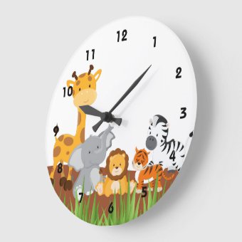 Cute Jungle Baby Animals Wall Clocks | Zazzle
