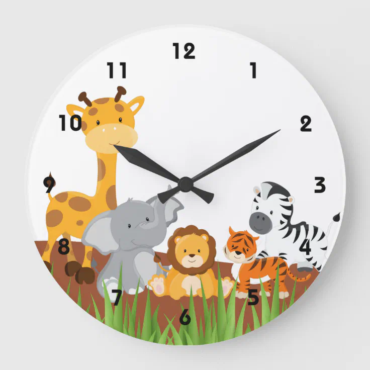 Cute Jungle Baby Animals Wall Clocks | Zazzle
