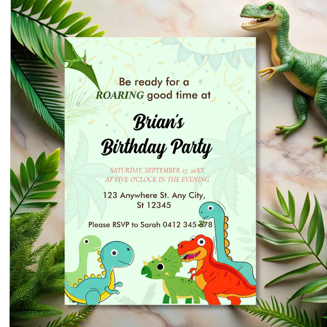 cute jungle dinosaur boy birthday invitation | Zazzle
