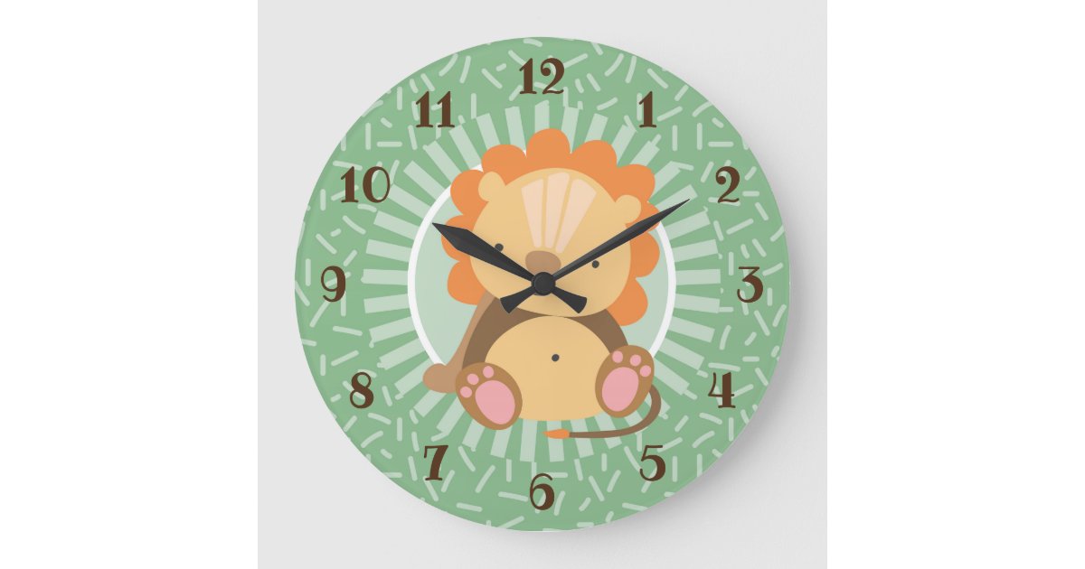 Cute Jungle Lion Boys Girls Room Nursery Large Clock | Zazzle