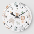 Cute Jungle Rainforest Animals Pattern Large Clock | Zazzle