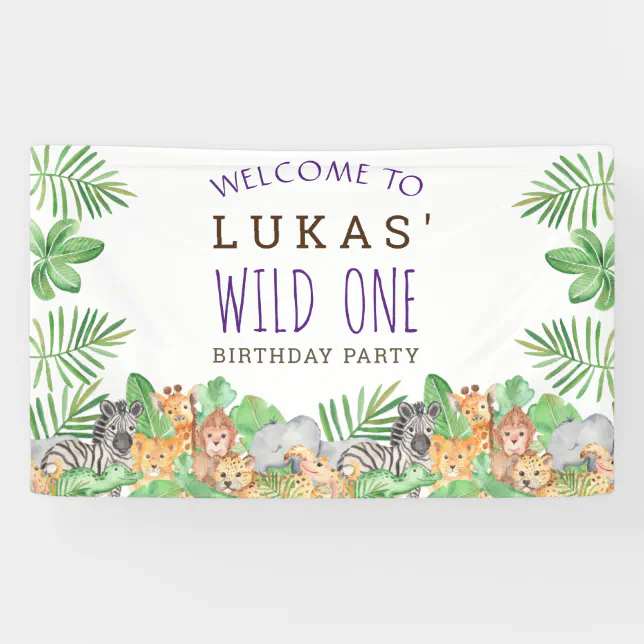 Cute Jungle Safari 1st Birthday Party Welcome Banner | Zazzle