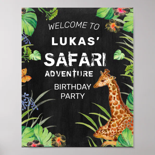 Cute Jungle Safari Adventure Birthday Welcome Poster | Zazzle