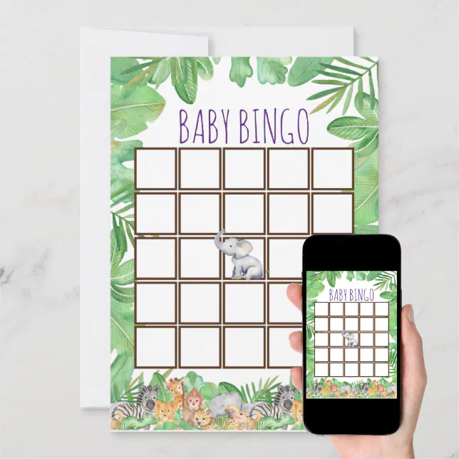 Cute Jungle Safari Animal Baby Shower Baby Bingo Invitation | Zazzle