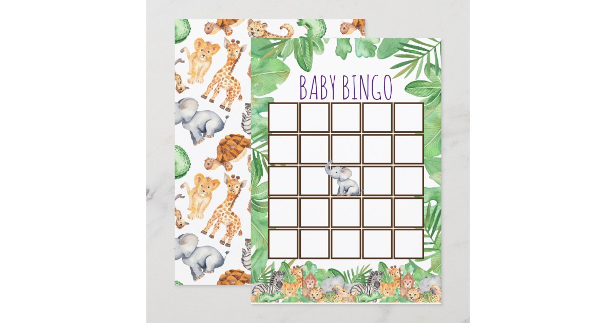 Cute Jungle Safari Animal Baby Shower Baby Bingo Invitation | Zazzle