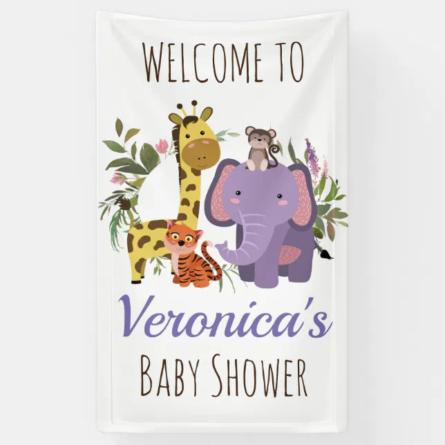 Cute Jungle Safari Animal Baby Shower Welcome Banner | Zazzle
