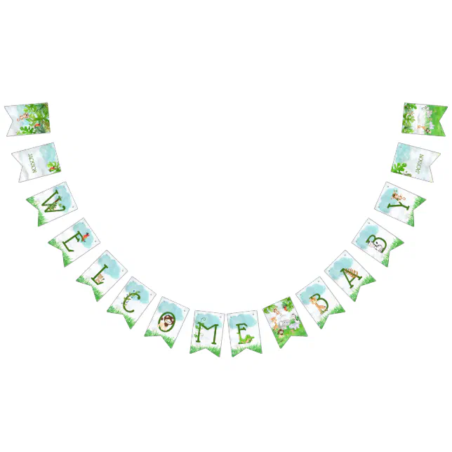 Cute Jungle Safari Zoo Animals Welcome Baby Shower Bunting Flags | Zazzle