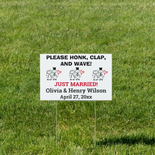 Cute Just Married Bride Groom Couple Wedding Sign | Zazzle