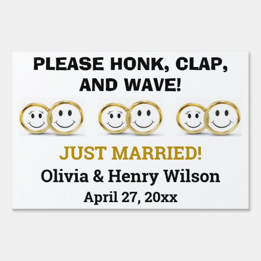 Cute Just Married Wedding Rings Sign | Zazzle