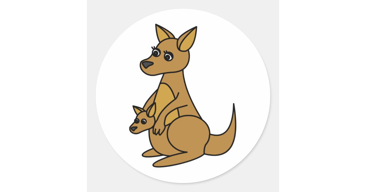Cute Kangaroo and Joey Classic Round Sticker | Zazzle