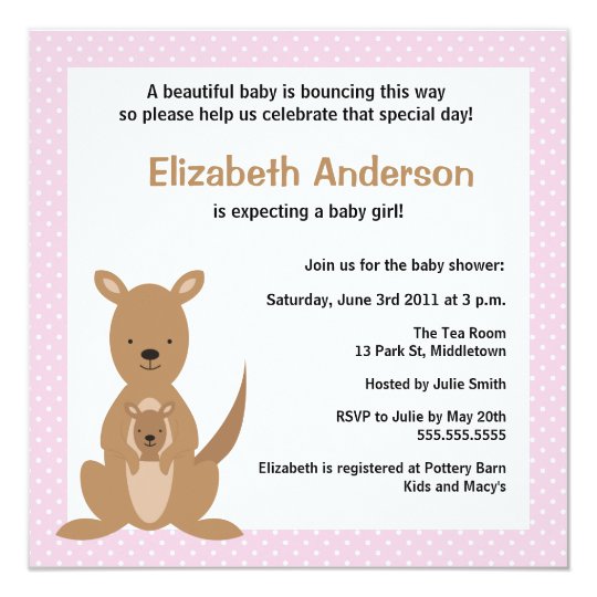 Cute Kangaroo Baby Shower Invitation - Girl | Zazzle.com