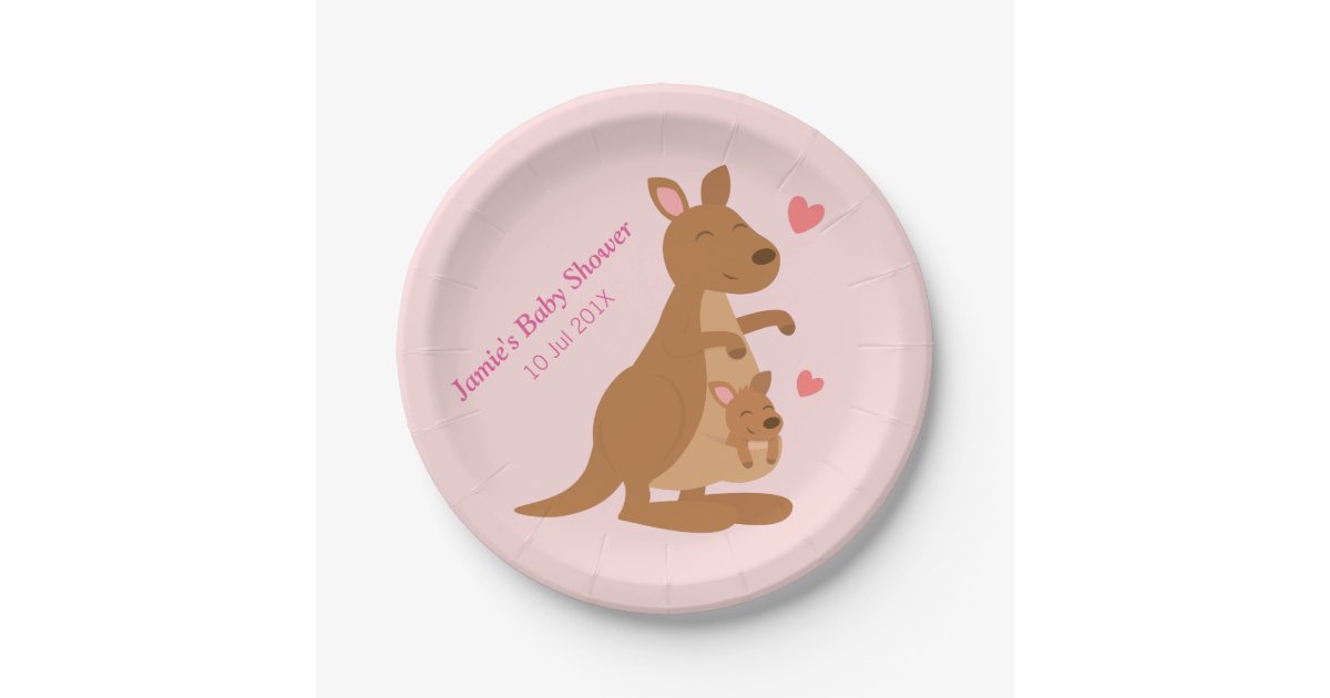 Cute Kangaroo Baby Shower Party Paper Plates | Zazzle