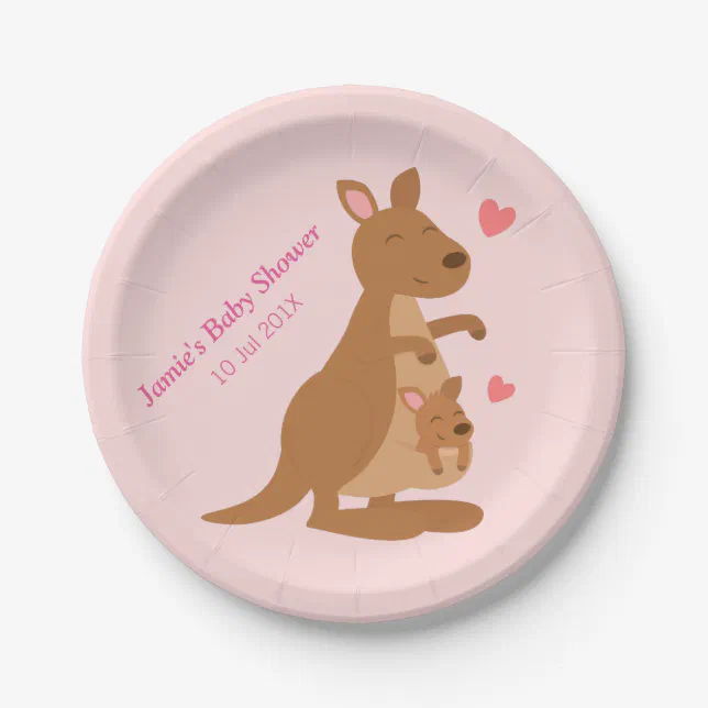 Cute Kangaroo Baby Shower Party Paper Plates | Zazzle