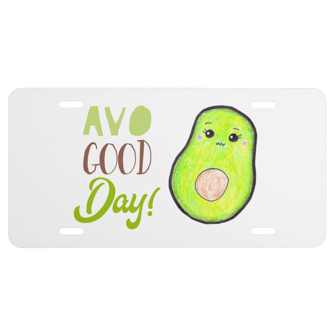 cute Kawaii Avocado Avo good day tropical fruit License Plate | Zazzle