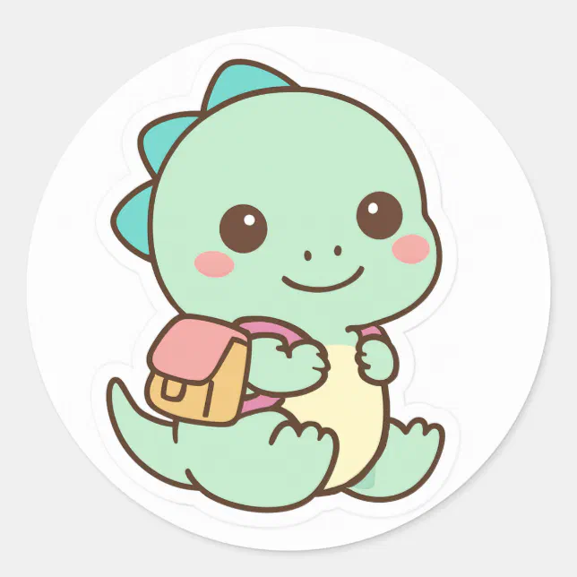 Cute Kawaii Baby Dinosaur with Backpack Sticker | Zazzle