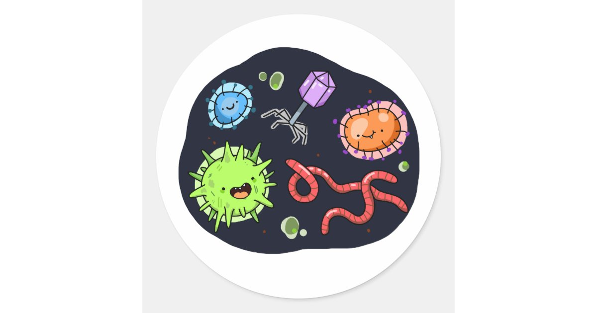 Cute Kawaii Bacteria Classic Round Sticker | Zazzle