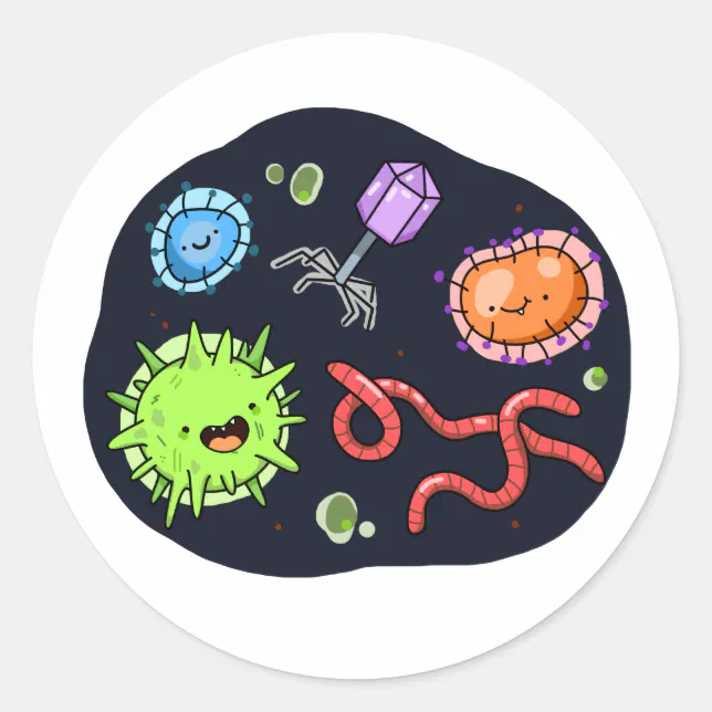 Cute Kawaii Bacteria Classic Round Sticker | Zazzle
