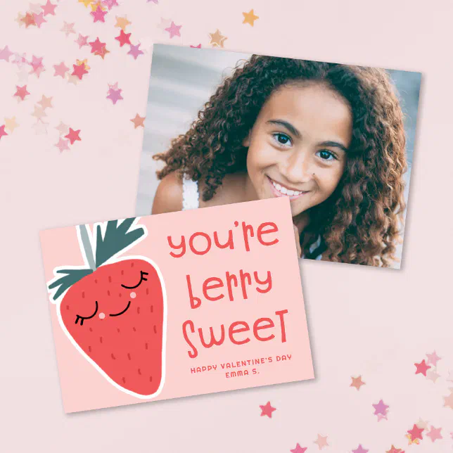Cute Kawaii Berry Sweet Classroom Valentine Photo Note Card | Zazzle