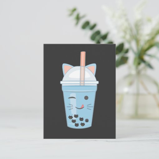 Cute Kawaii Bubble Tea Boba Milk Tea Cat Postcard | Zazzle