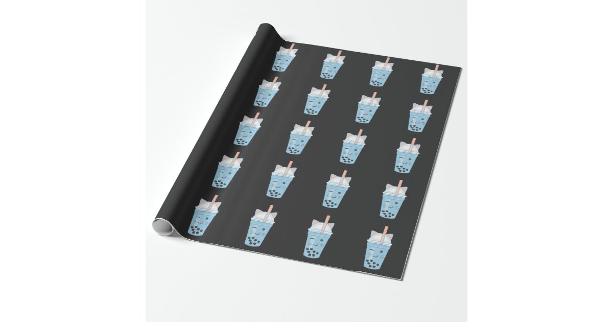 Cute Kawaii Bubble Tea Boba Milk Tea Cat Wrapping Paper | Zazzle