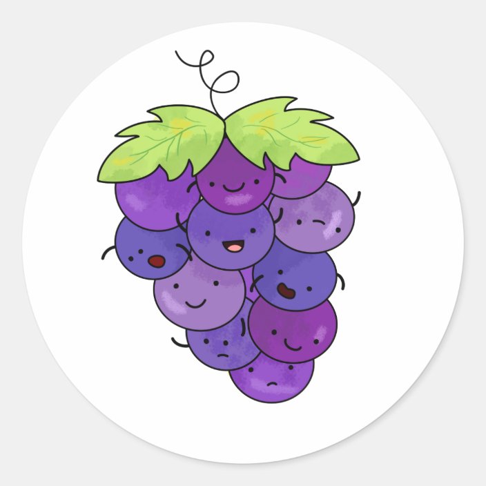 Cute Kawaii Bunch Of Grapes Classic Round Sticker | Zazzle.com