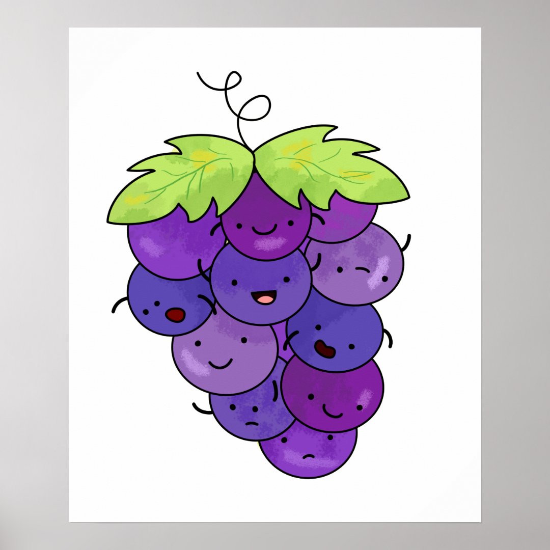 Cute Kawaii Bunch Of Grapes Poster | Zazzle