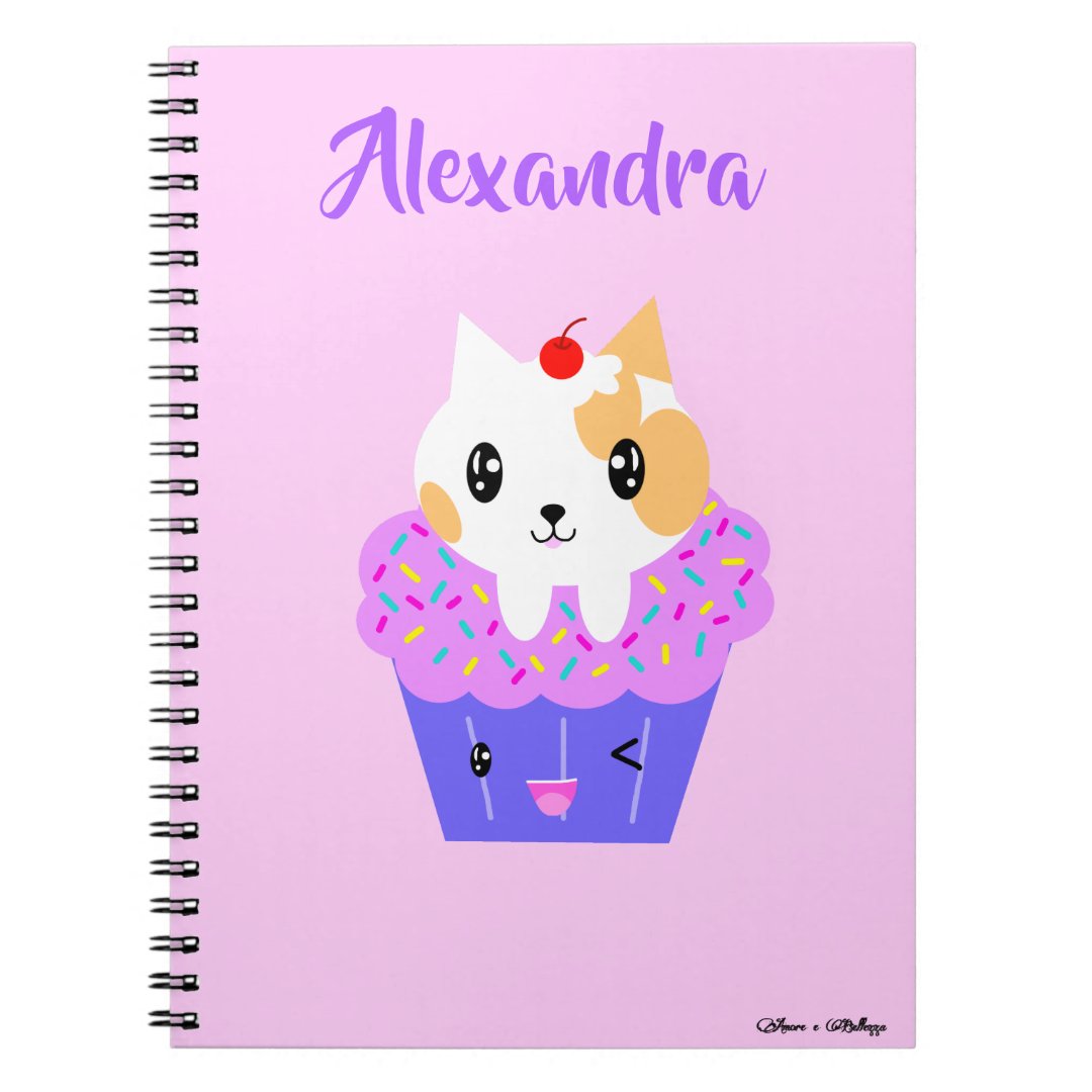 Cute Kawaii Calico Cat Cupcake Notebook | Zazzle