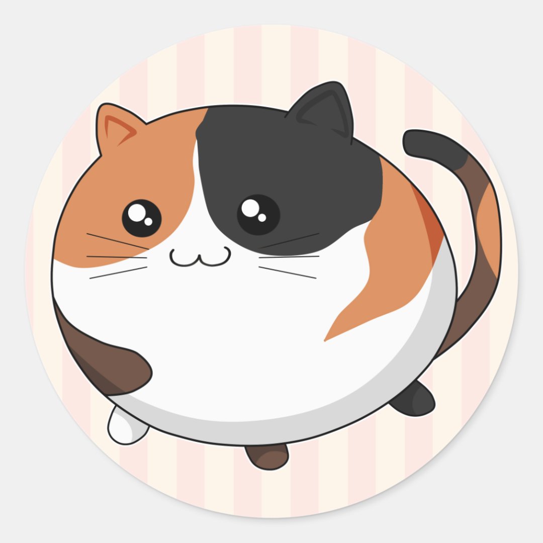 Cute Kawaii Calico kitty cat Classic Round Sticker | Zazzle