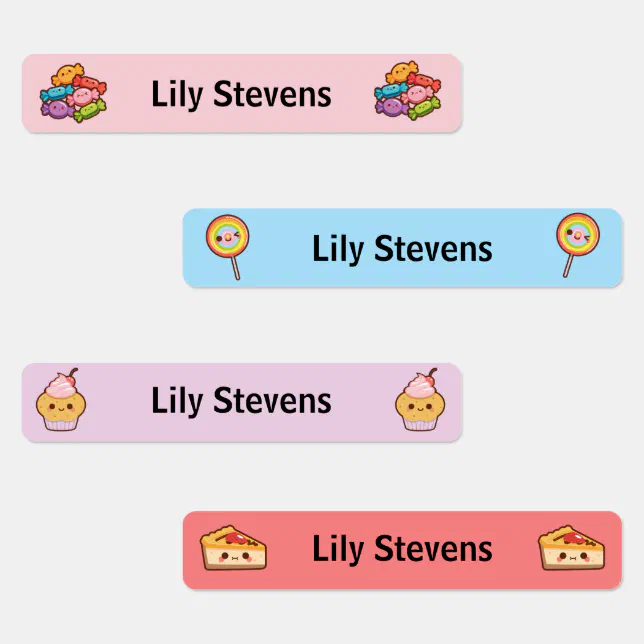 Cute Kawaii Candy Kids Name Labels | Zazzle