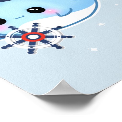 Cute kawaii captain narwhal with rainbow poster | Zazzle