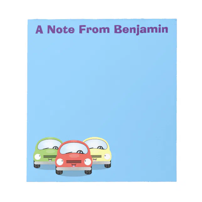 Cute kawaii cars cartoon illustration notepad | Zazzle