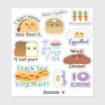 Cute Kawaii Cartoon Food Doodle Funny Puns Sayings Sticker | Zazzle