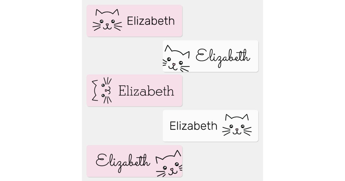 Cute Kawaii Cartoon Kitty Cat Personalized Kids Labels | Zazzle