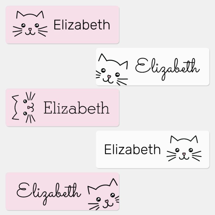 Cute Kawaii Cartoon Kitty Cat Personalized Kids Labels | Zazzle.com