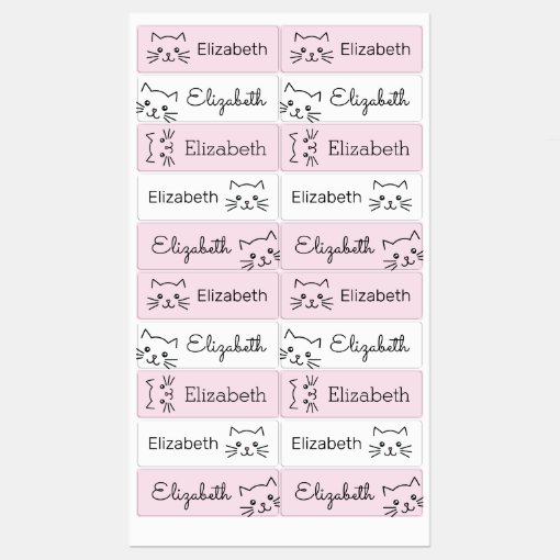 Cute Kawaii Cartoon Kitty Cat Personalized Kids Labels | Zazzle