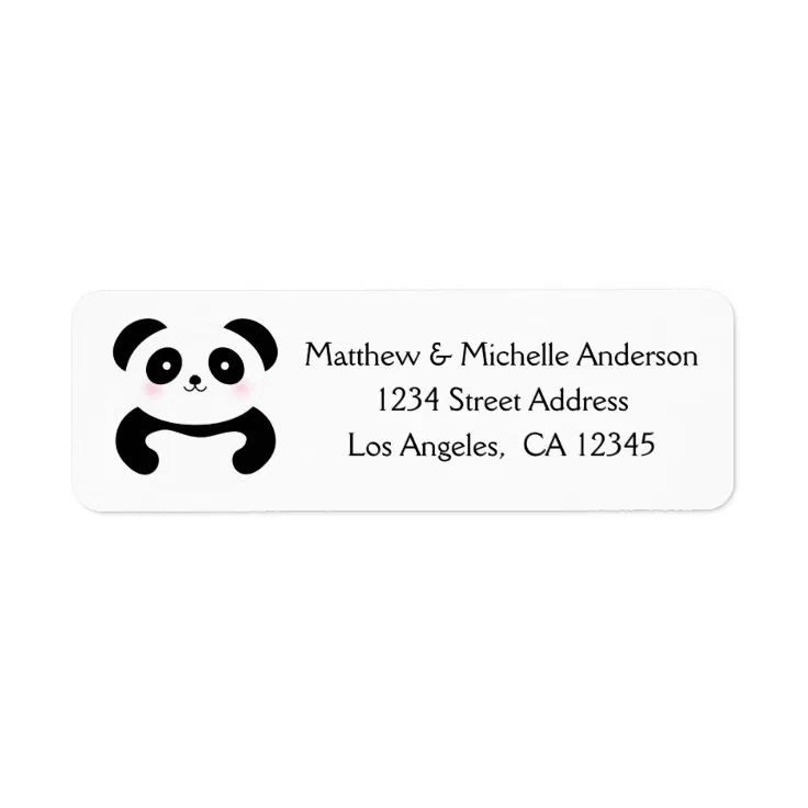 Cute Kawaii Cartoon Panda Bear Black and White Label | Zazzle