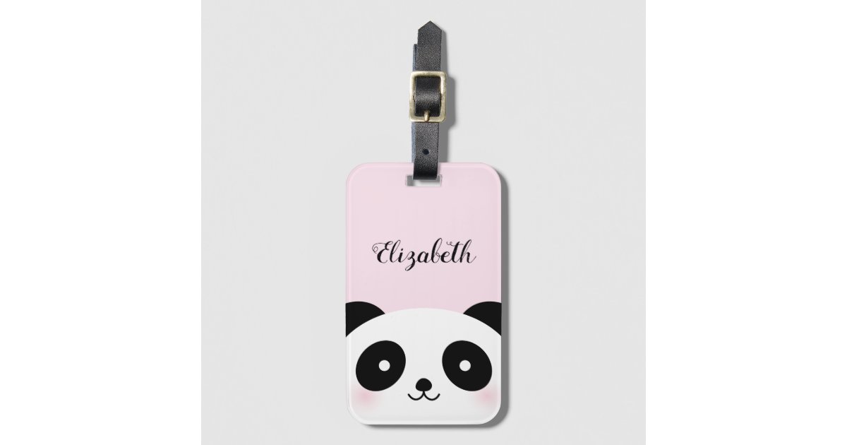Cute Kawaii Cartoon Panda Bear Custom Name Pink Luggage Tag | Zazzle.com