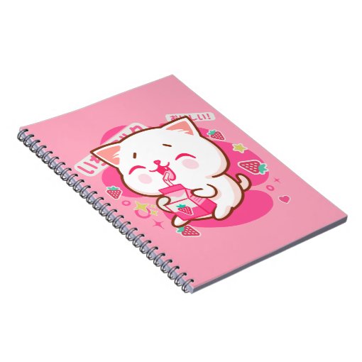 Cute Kawaii Cat Japanese Strawberry Milk Notebook | Zazzle