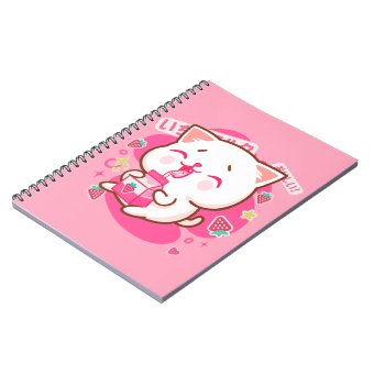 Cute Kawaii Cat Japanese Strawberry Milk Notebook | Zazzle