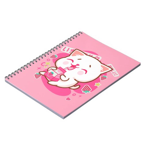 Cute Kawaii Cat Japanese Strawberry Milk Notebook | Zazzle