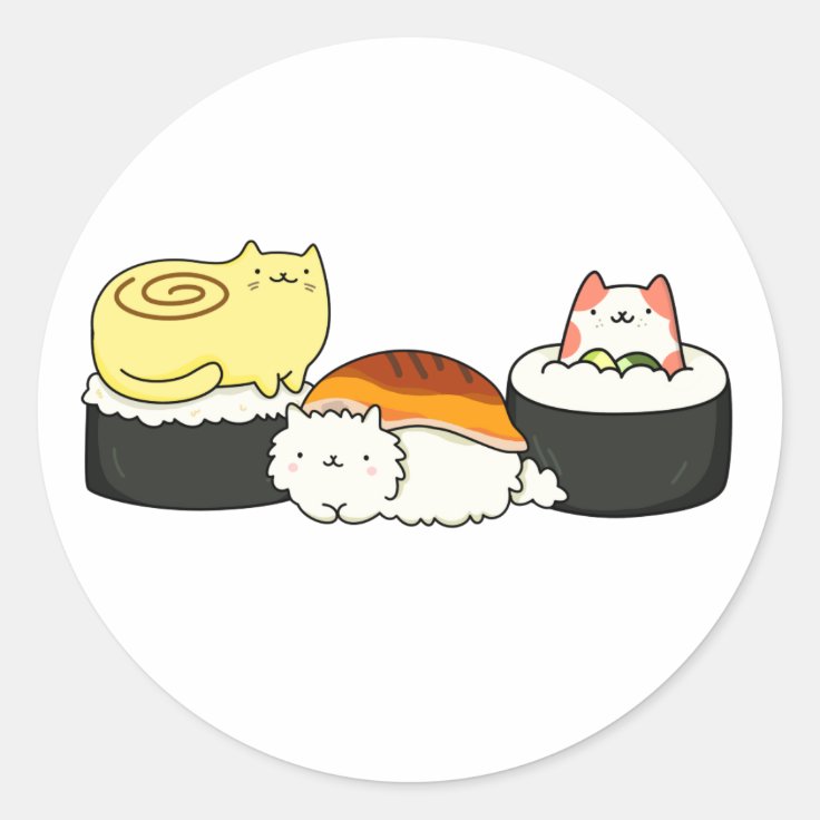 Cute Kawaii Cat-lifornia Sushi Roll Classic Round Sticker | Zazzle