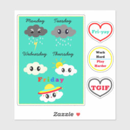 Cute Kawaii Celebrate Weekends TGIF Sticker Pack | Zazzle