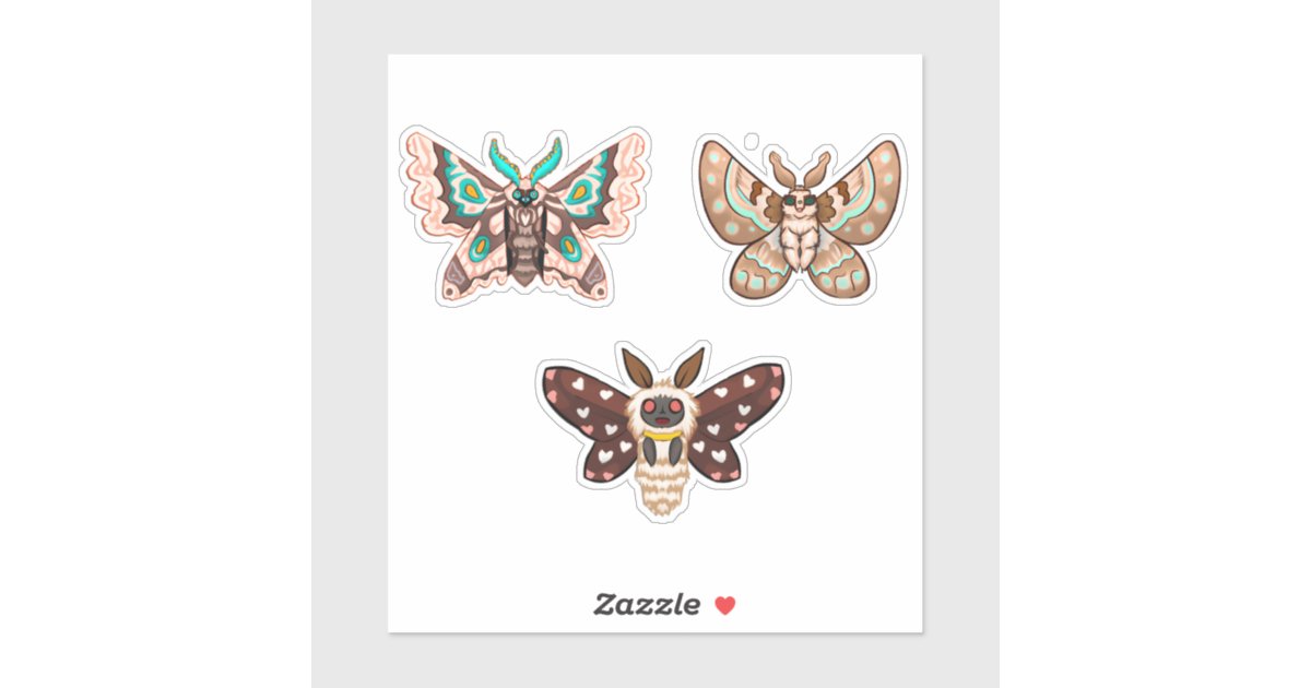 Cute Kawaii Chibi Moths Sticker | Zazzle
