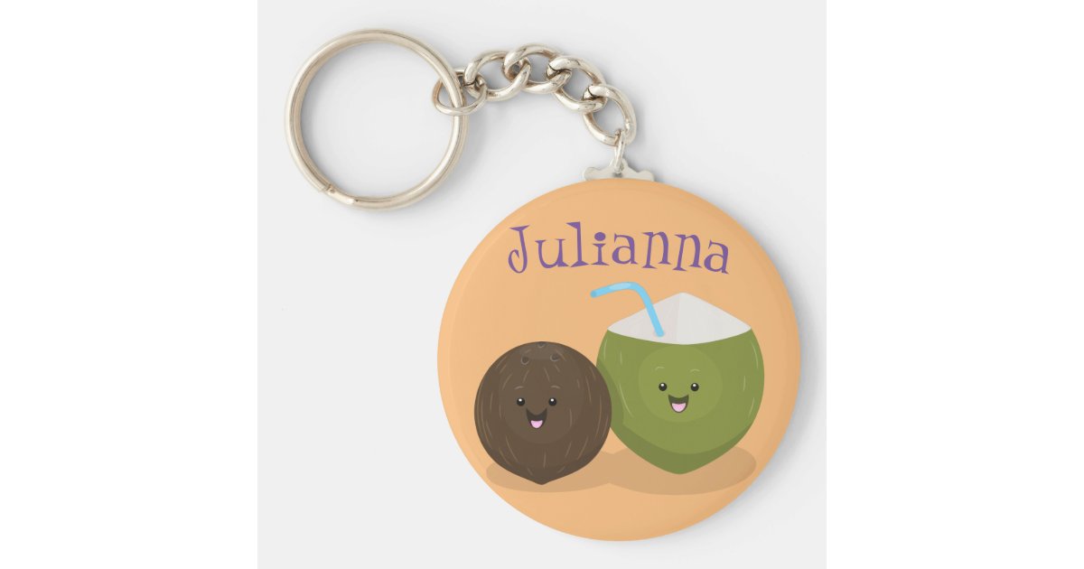 Cute kawaii coconut cartoon illustration keychain | Zazzle.com