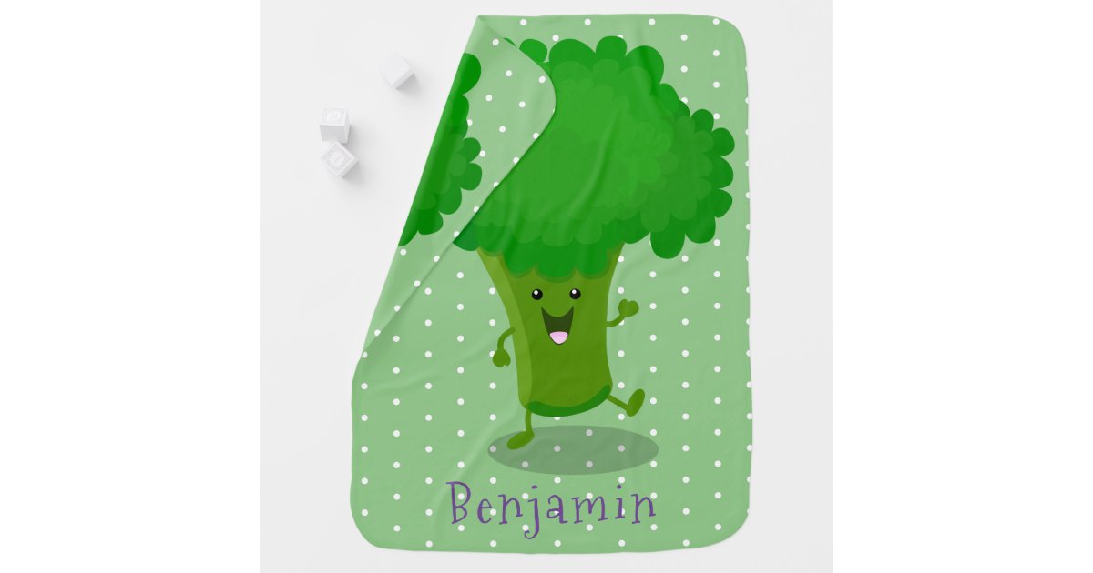 Cute kawaii dancing broccoli cartoon illustration baby blanket | Zazzle